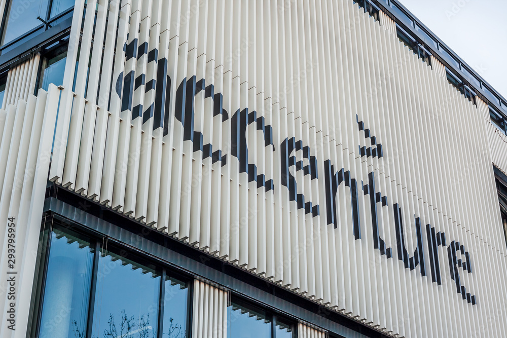 Accenture logo at building in Munich, Germany Stock Photo | Adobe Stock