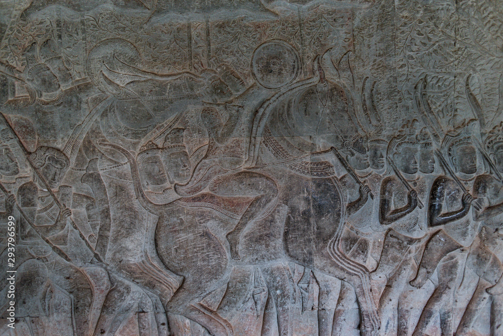 Bas reliefs in Angkor Wat one of the 7 wonders of the world, Siem Reap ...