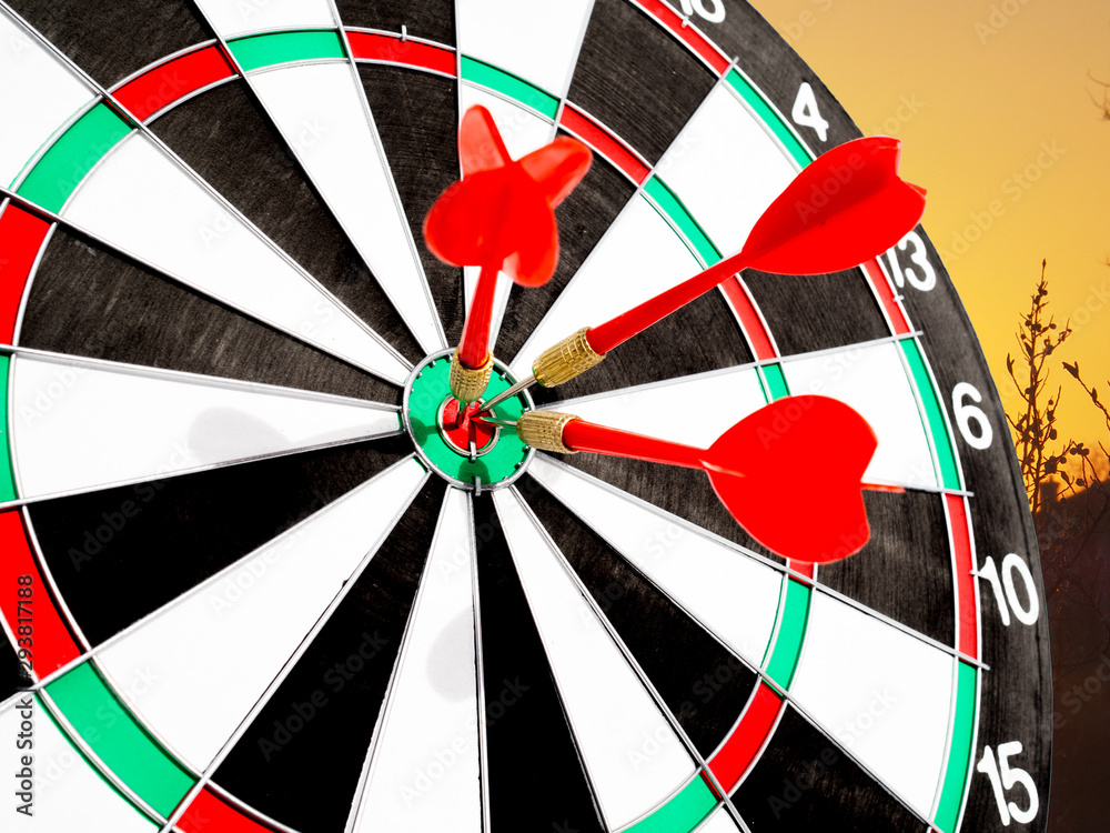 Target with red dart focus on bull's eye, Setting challenging business ...