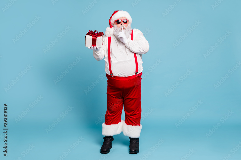 Full length photo of funny funky fat modern santa claus with big belly ...