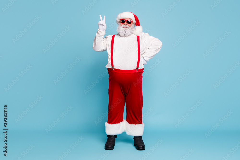 Full size photo of fat funky funny santa in hipster eyewear with funny ...