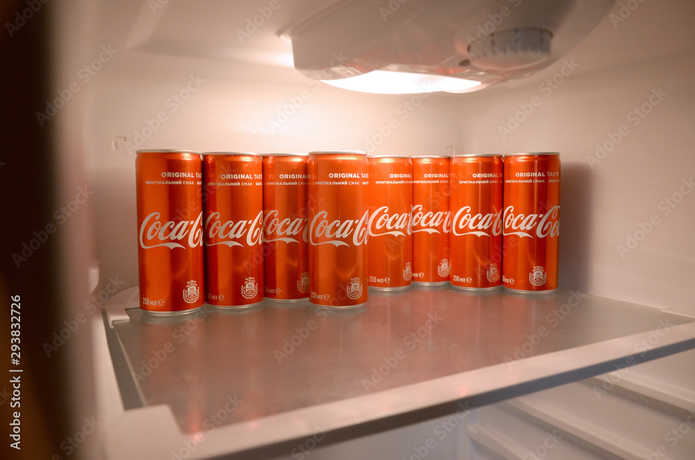 Coca-cola red soda drink cans inside domestic cooler fridge Stock Photo ...