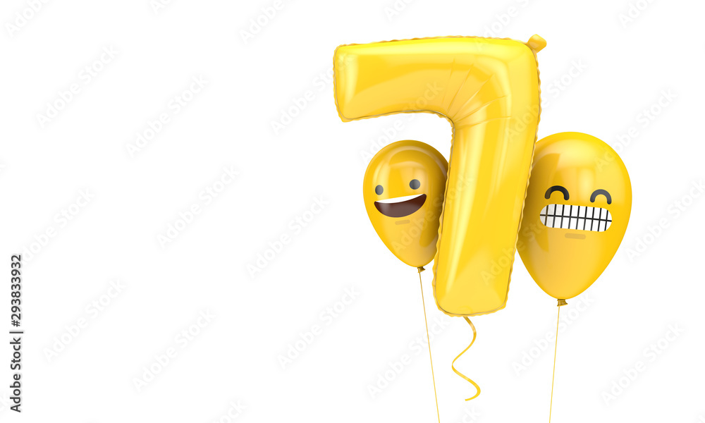 Number 7 birthday ballloon with emoji faces balloons. 3D Render Stock ...