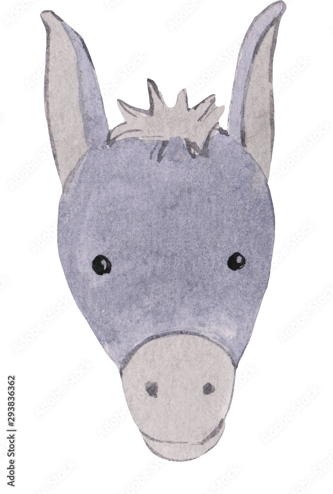 Cute cartoon portrait of a gray donkey on a white background ...