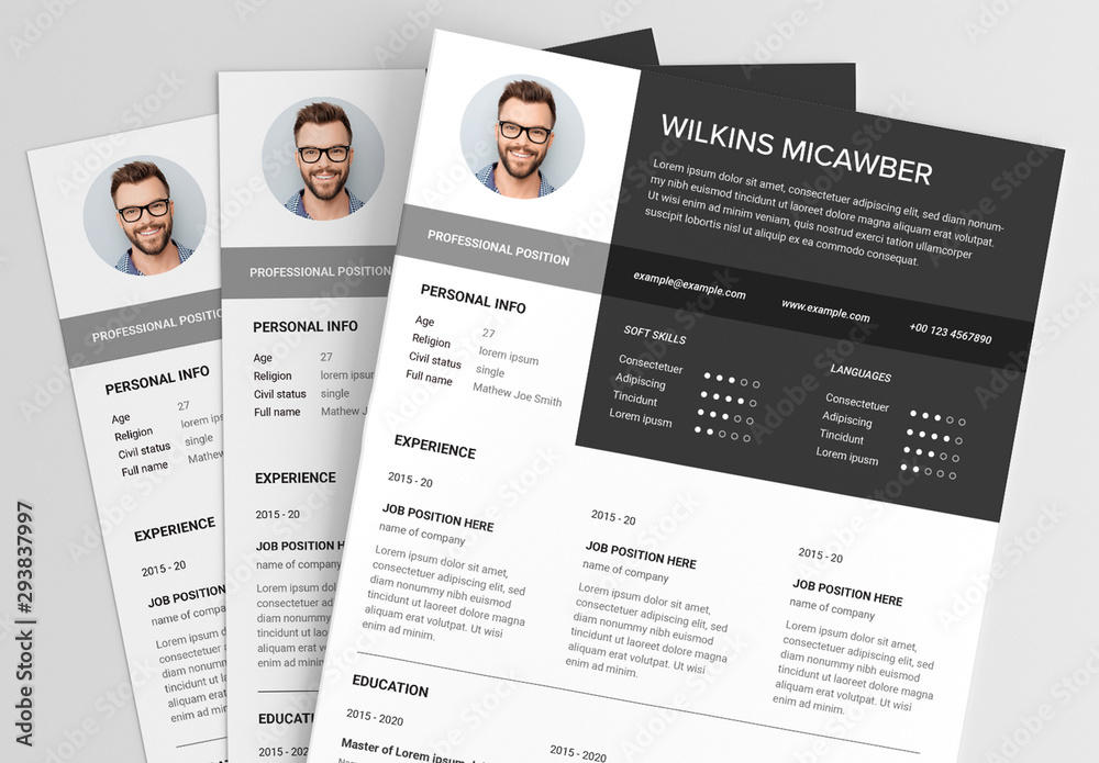 Resume Layout with Three Columns Stock Template | Adobe Stock