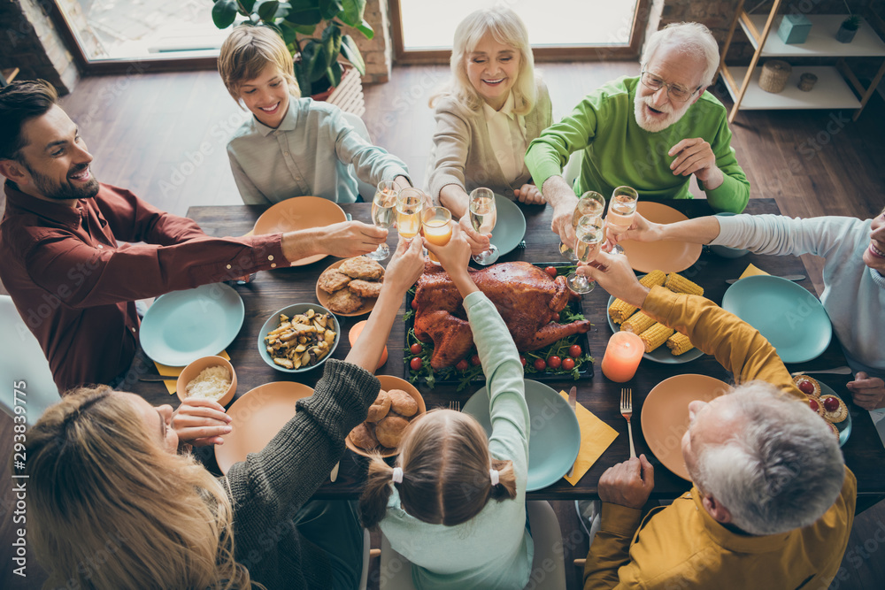 Top above high angle view of nice glad cheerful cheery big full family ...