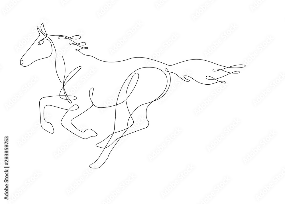 Running horse, one line drawing, continuous line Stock Vector | Adobe Stock