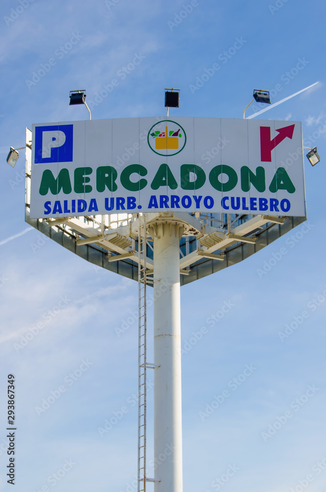 Mercadona supermarket advertising panel Stock Photo | Adobe Stock