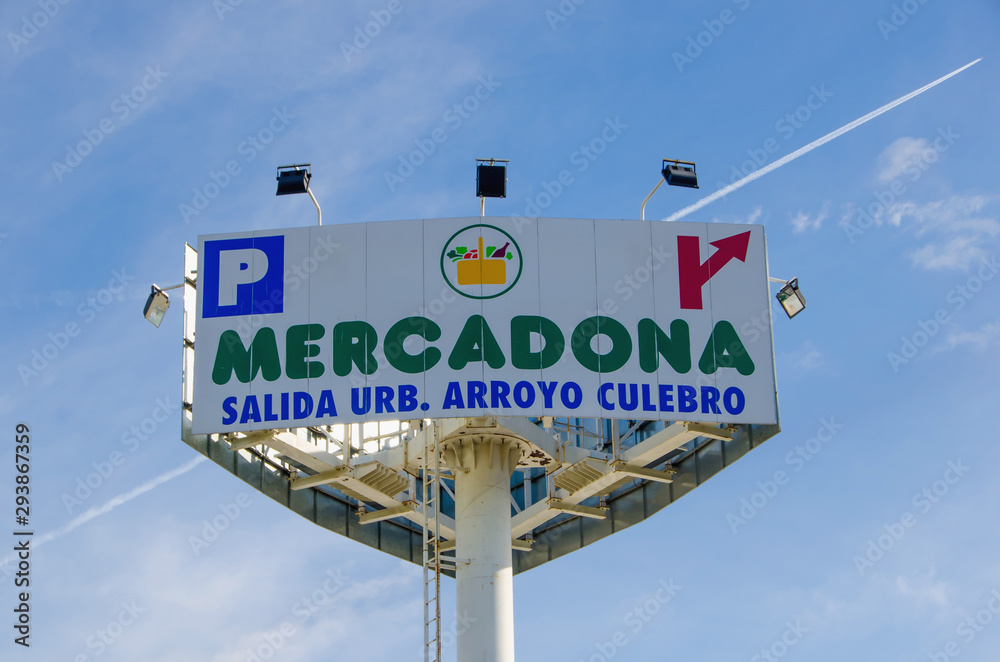Mercadona supermarket advertising panel Stock Photo | Adobe Stock