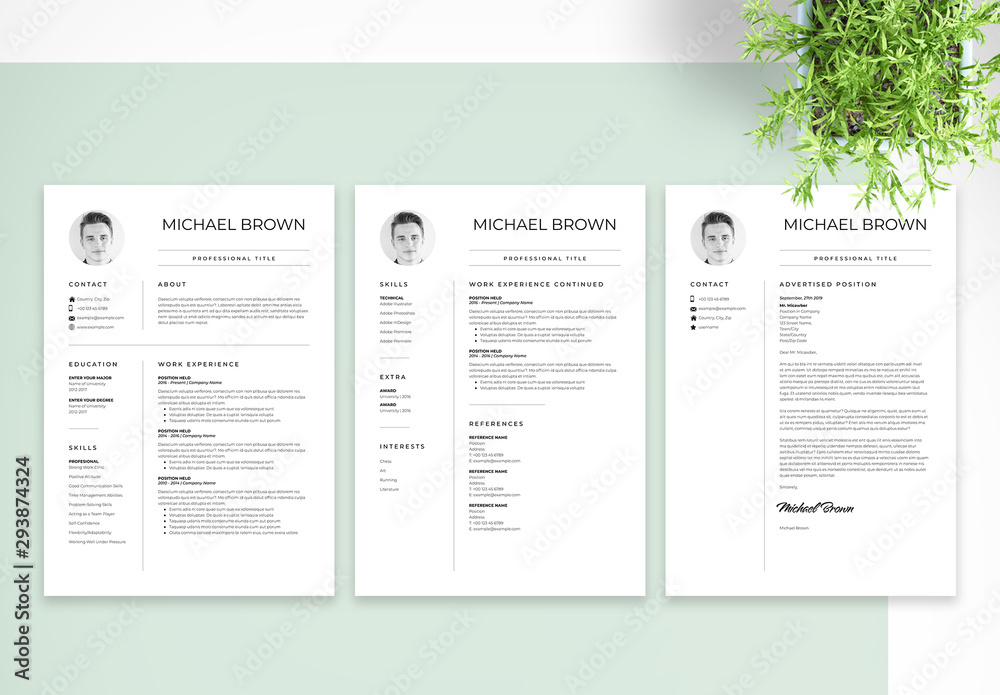 Minimal Resume and Cover Letter Set Stock Template | Adobe Stock
