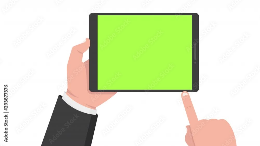Hand holding tablet and touching screen isolated on white background ...