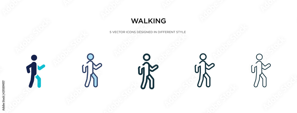 walking icon in different style vector illustration. two colored and ...