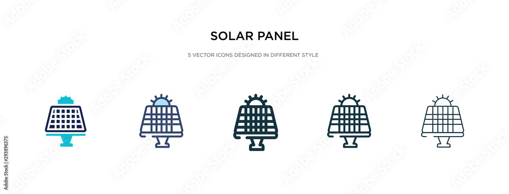 solar panel icon in different style vector illustration. two colored ...