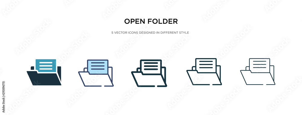 open folder icon in different style vector illustration. two colored ...