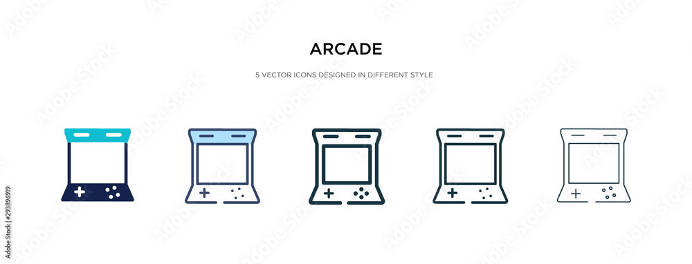 arcade icon in different style vector illustration. two colored and ...