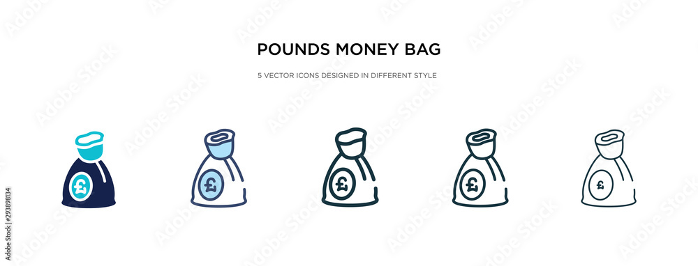 pounds money bag icon in different style vector illustration. two ...