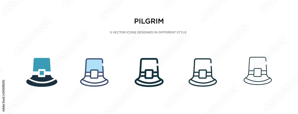 pilgrim icon in different style vector illustration. two colored and ...