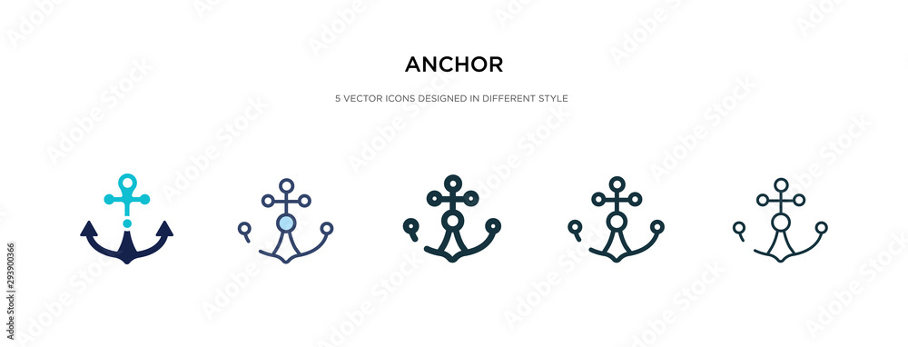 anchor icon in different style vector illustration. two colored and ...