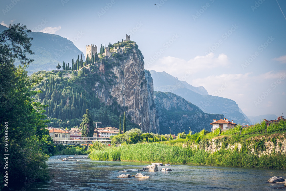 View of Arco Castle located on a prominent spur high above Arco and the ...