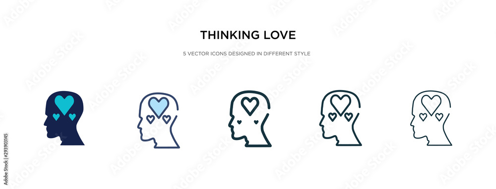 thinking love icon in different style vector illustration. two colored ...
