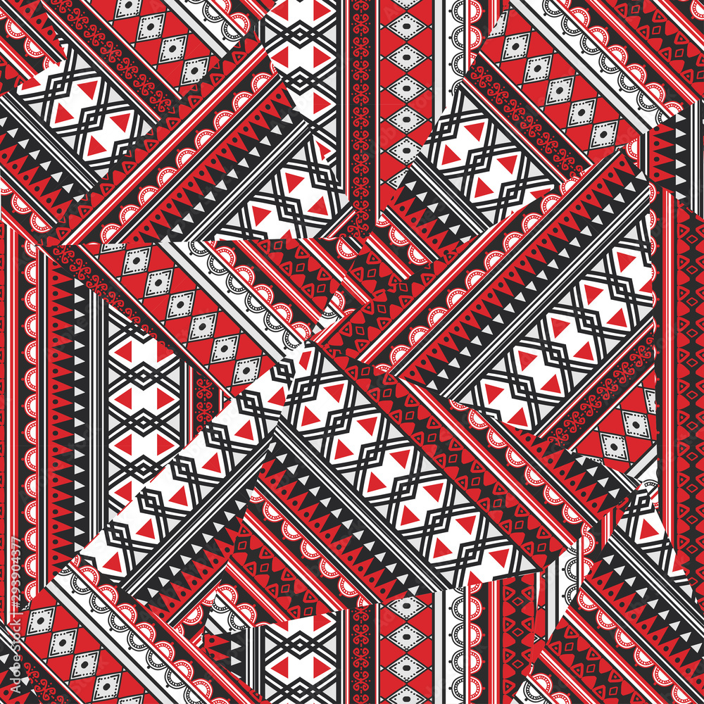 Ethnic seamless pattern with tribal triangle stripes hand drawn vector ...