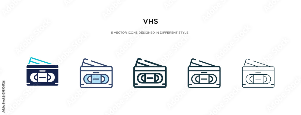 vhs icon in different style vector illustration. two colored and black ...