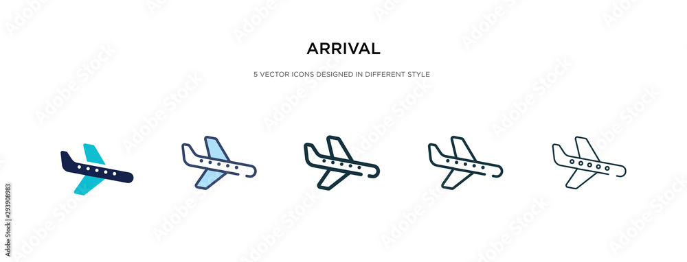 arrival icon in different style vector illustration. two colored and ...