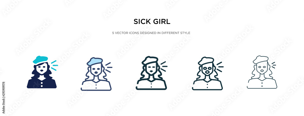 sick girl icon in different style vector illustration. two colored and ...