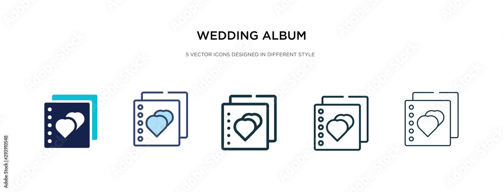 wedding album icon in different style vector illustration. two colored ...