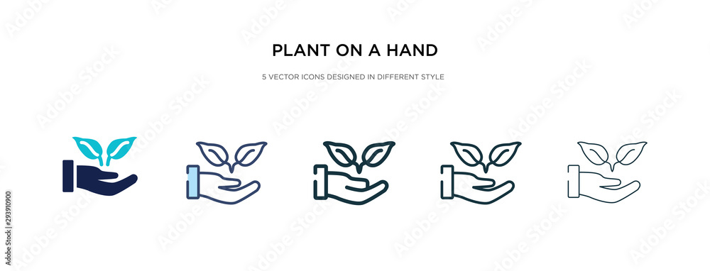 plant on a hand icon in different style vector illustration. two ...