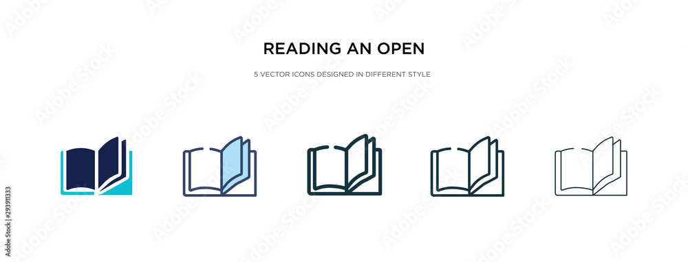 reading an open book icon in different style vector illustration. two ...