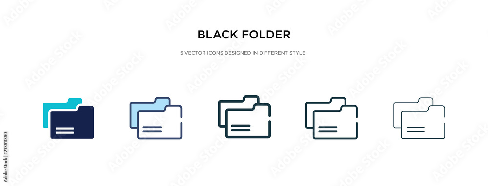 black folder icon in different style vector illustration. two colored ...