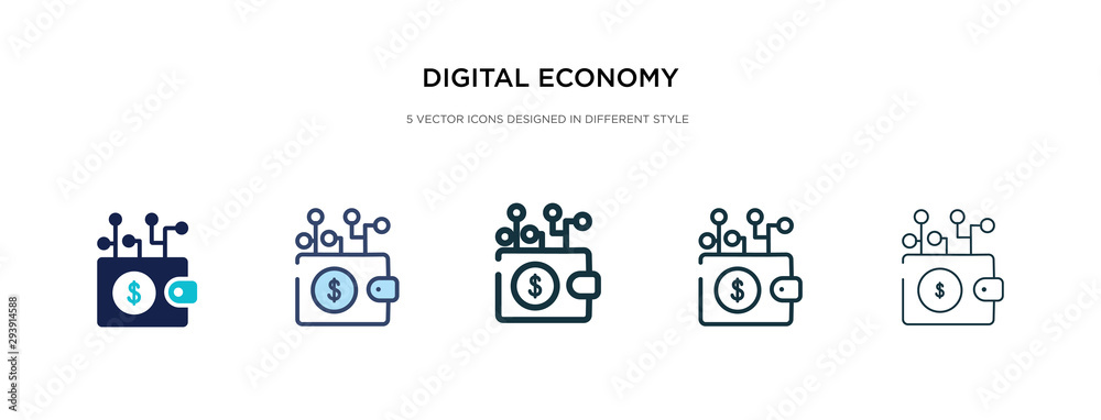 digital economy icon in different style vector illustration. two ...