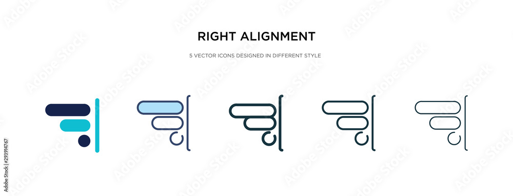 right alignment icon in different style vector illustration. two ...