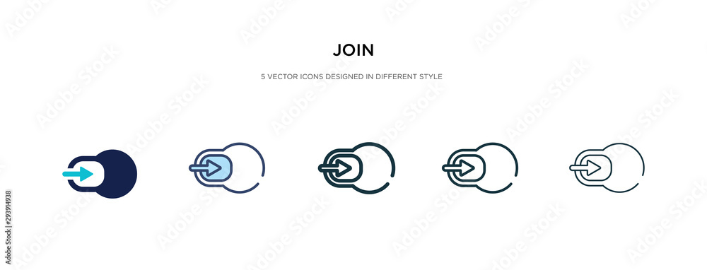join icon in different style vector illustration. two colored and black join vector icons ...