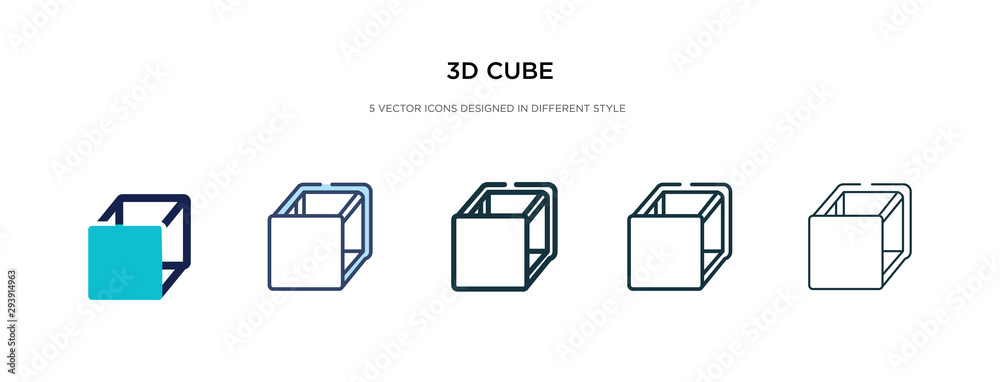 3d cube icon in different style vector illustration. two colored and ...