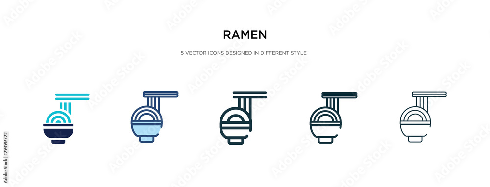 ramen icon in different style vector illustration. two colored and ...