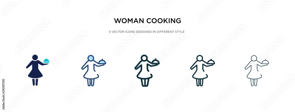 woman cooking icon in different style vector illustration. two colored ...