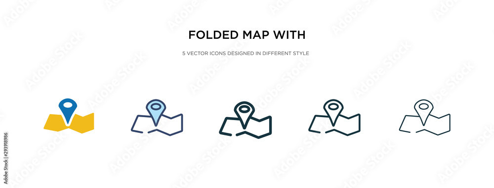 folded map with position mark icon in different style vector ...