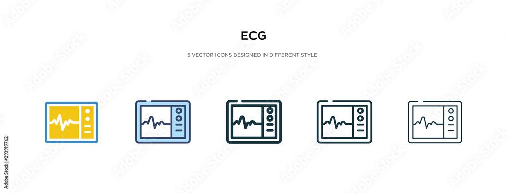 ecg icon in different style vector illustration. two colored and black ...