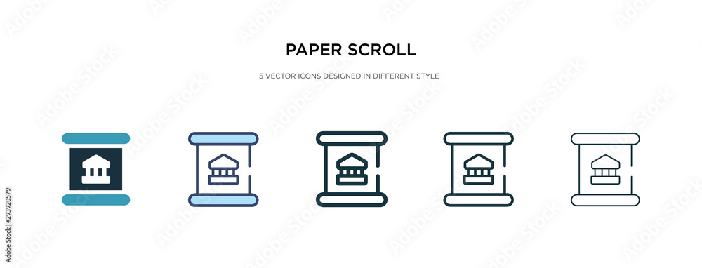 paper scroll icon in different style vector illustration. two colored ...