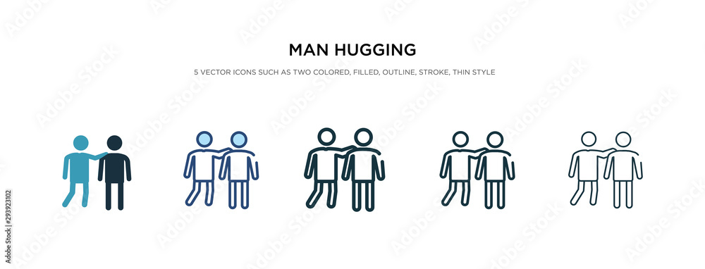man hugging icon in different style vector illustration. two colored ...