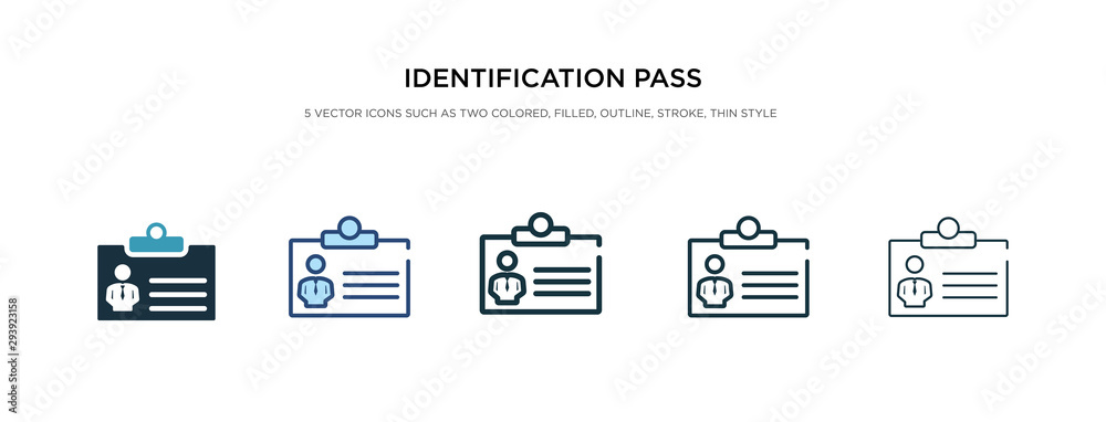 identification pass icon in different style vector illustration. two ...