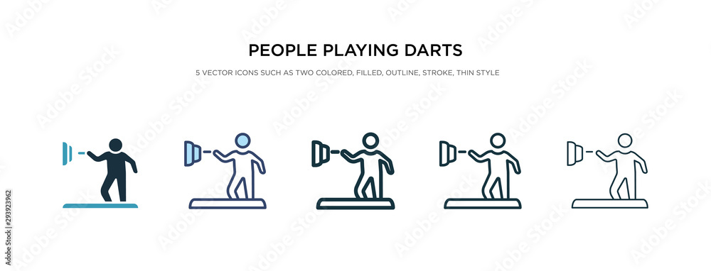 people playing darts icon in different style vector illustration. two ...