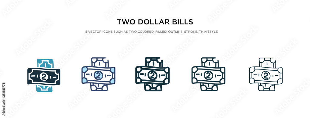 two dollar bills icon in different style vector illustration. two ...