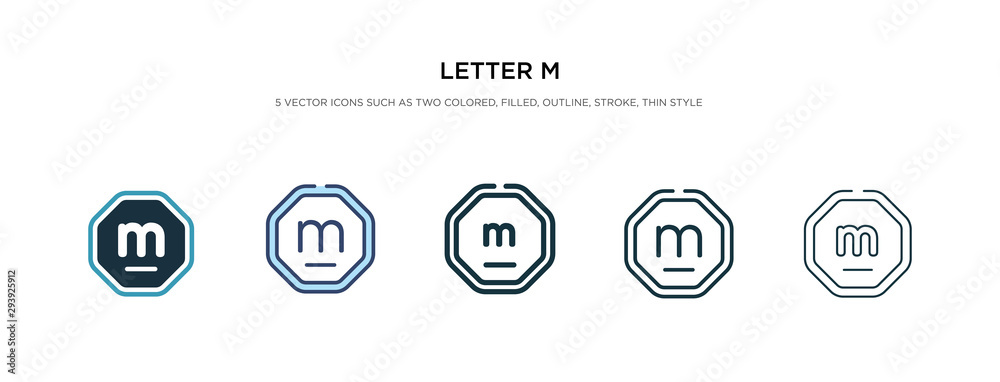 letter m icon in different style vector illustration. two colored and ...