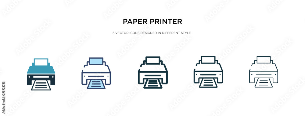 paper printer icon in different style vector illustration. two colored and black paper printer ...