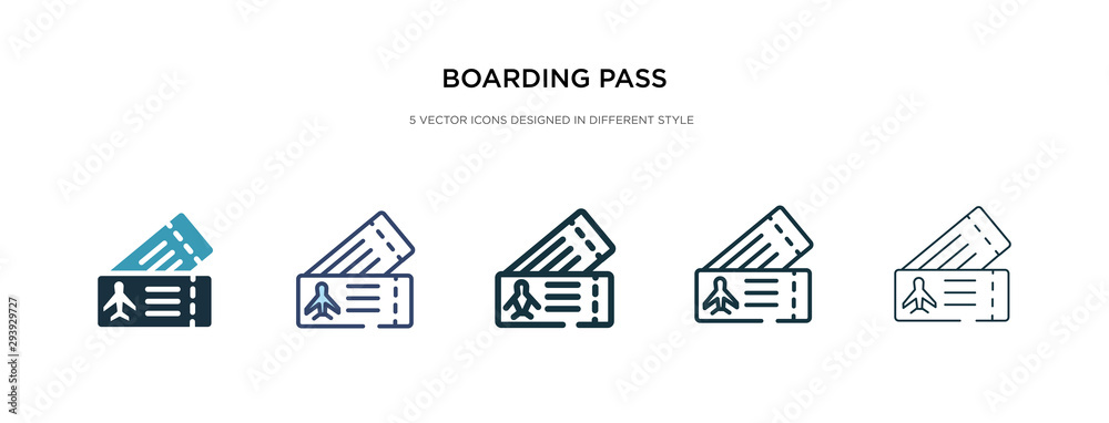boarding pass icon in different style vector illustration. two colored ...