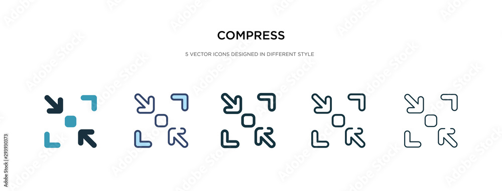 compress icon in different style vector illustration. two colored and ...