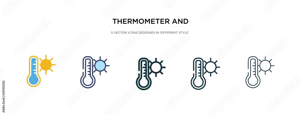 thermometer and sun icon in different style vector illustration. two ...